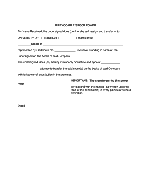 Fillable Online giveto pitt IRREVOCABLE STOCK POWER Stock of IMPORTANT ...