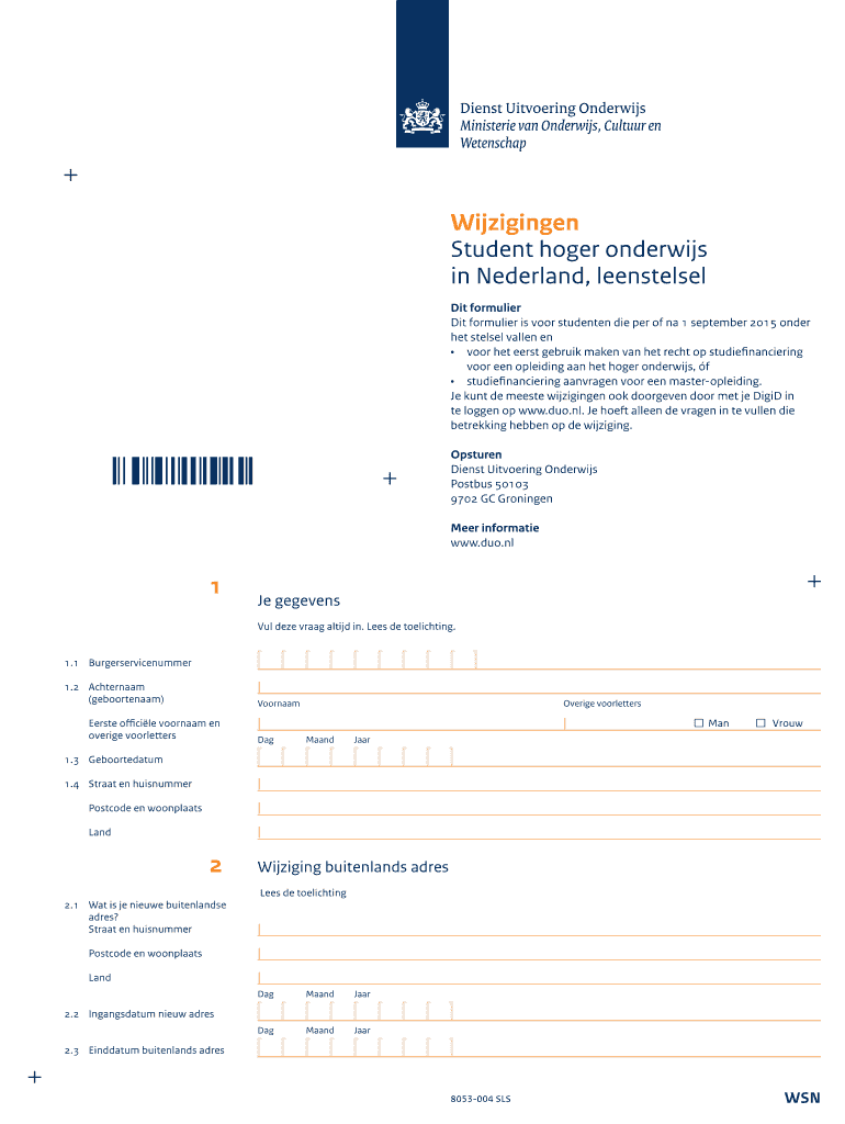 Invulbaar Online Wijzigingen Student nieuw stelsel Hoger onderwijs in ...