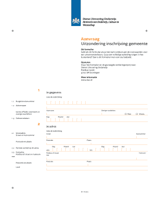 Fillable Online Aanvraag Uitzondering inschrijving gemeente - duonl Fax ...
