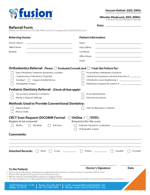 Fillable Online Referral Form - Fusion Orthodontics and Children039s ...