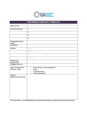 Fillable Online CONFERENCE ABSTRACT TEMPLATE Abstract Title Presenter ...
