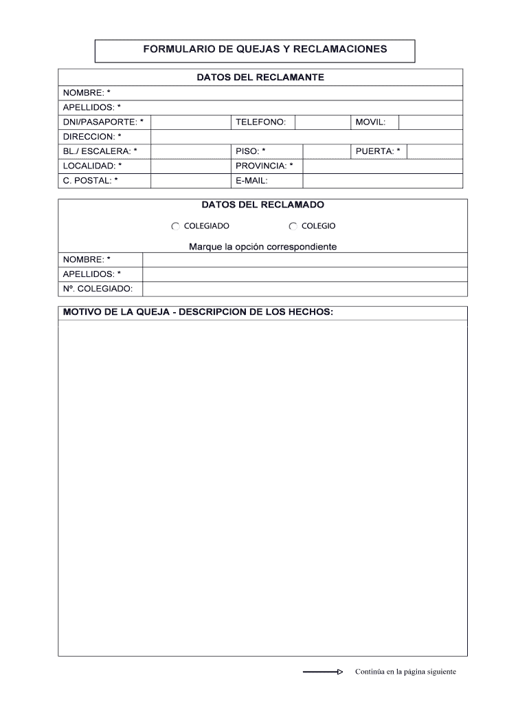 Completable En línea vu cgcafe FORMULARIO DE QUEJAS Y RECLAMACIONES Fax ...