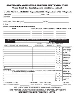 Fillable Online tnusag REGION 8 USA GYMNASTICS REGIONAL MEET ENTRY FORM ...