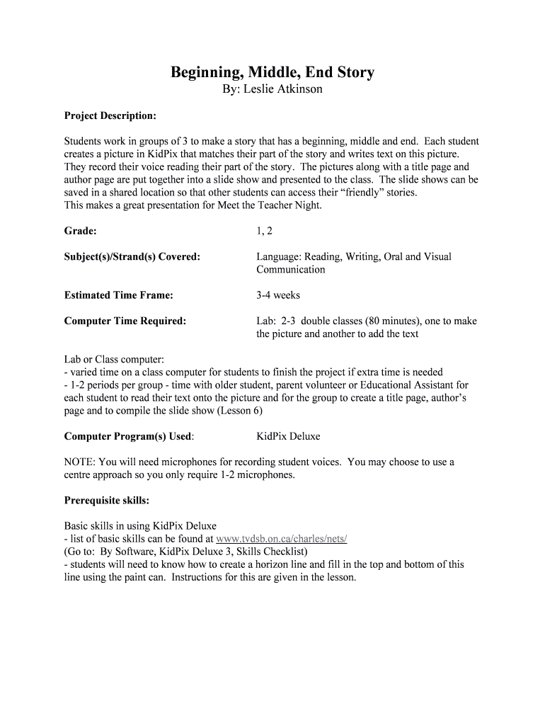 Fillable Online Beginning Middle End Story - bWikispacesb Fax Email ...