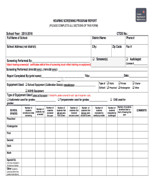 Fillable Online azdhs HEARING SCREENING PROGRAM REPORT (PLEASE COMPLETE ...