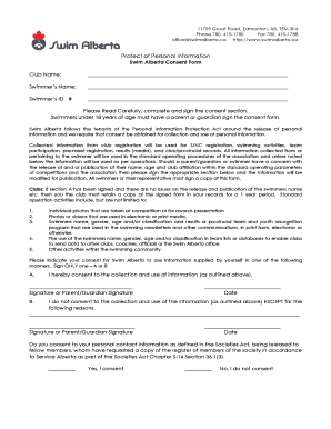 Fillable Online Protect of Personal Information Swim Alberta Consent ...