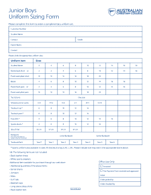 Fillable Online assets acc edu Junior Boys Uniform Sizing Form ...