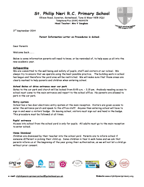 Fillable Online Parents Procedure Letter 2014 - St Philip Neri Fax ...