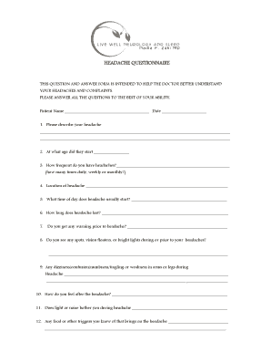 Fillable Online Headache Intake Questionnaire - Cleveland Clinic Fax ...