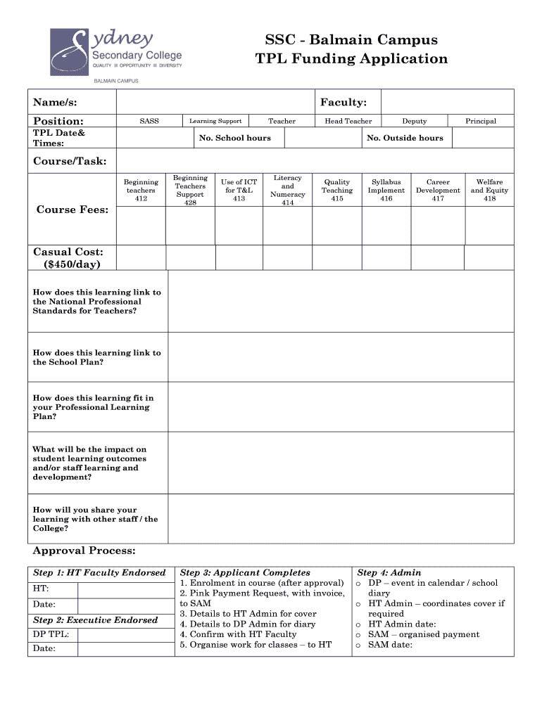 Fillable Online balmain-h schools nsw edu SSC - bBalmainb Campus TPL ...