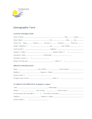 Fillable Online BSomniqueb Health Demographic Form Fax Email Print ...