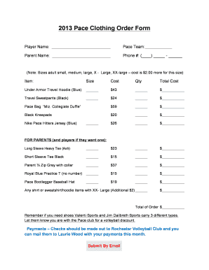 Fillable Online 2013 Pace Clothing Order Form - Pace Bootlegger ...