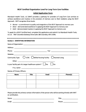 Fillable Online BCAT Certified Organization Level for Long-Term Care ...