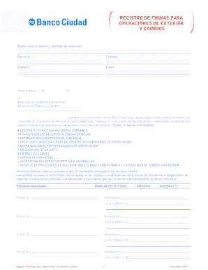 Fillable Online Registro de firmas para operaciones de exterior y ...