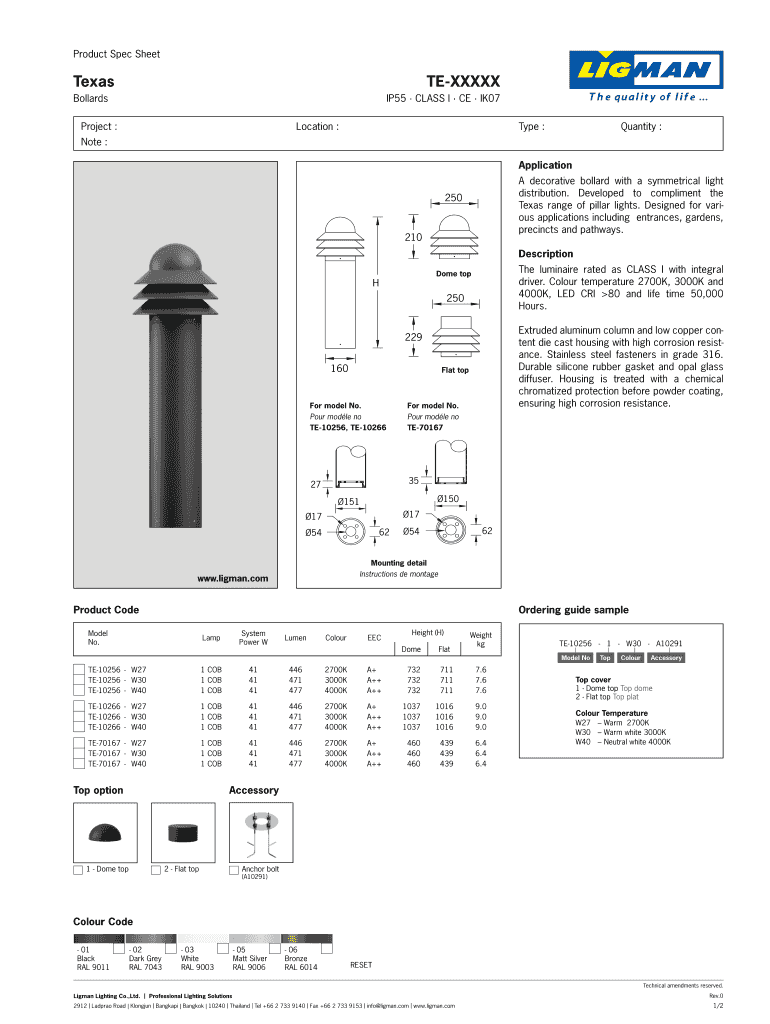 Fillable Online Texas 1 Texas 11 Texas Product Spec Sheet Texas TEXXXXX ...