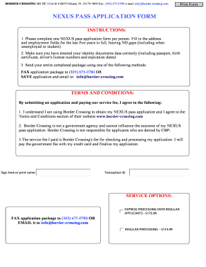 Fillable Online NEXUS PASS APPLICATION FORM - bBorderb bCrossingb Fax ...