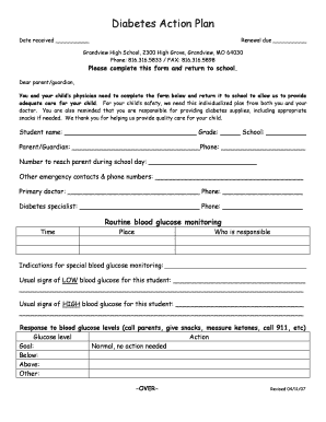 Fillable Online Diabetes Action Plan for 20022003 Fax Email Print ...