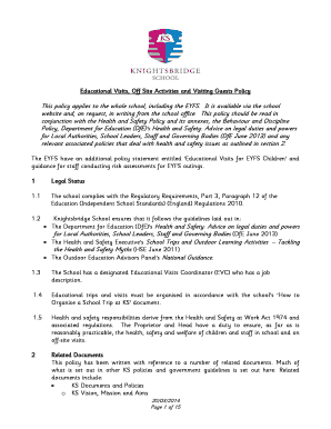 Fillable Online Educational Visits, Off Site Activities and Visiting ...