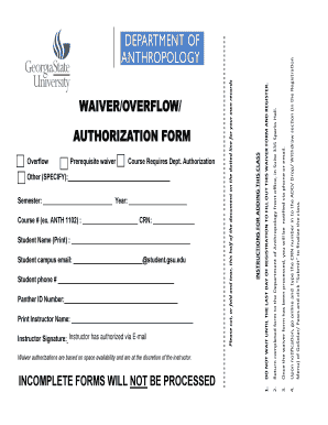 Fillable Online WAIVEROVERFLOW AUTHORIZATION FORM Fax Email Print ...