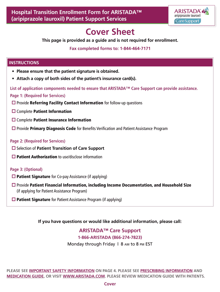 Fillable Online Hospital Transition Enrollment Form for ARISTADA ...