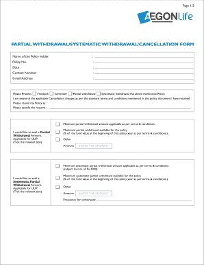 Fillable Online PARTIAL WITHDRAWALSYSTEMATIC WITHDRAWALCANCELLATION FORM Fax Email Print - pdfFiller