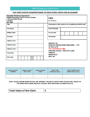 Fillable Online ksseducation hee nhs Panellist Travel Expense Claim ...