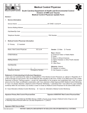 Fillable Online scemsportal Medical Control Physician Update Form - The ...
