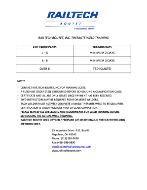 Fillable Online RAILTECH BOUTET INC THERMITE WELD TRAINING Fax Email ...