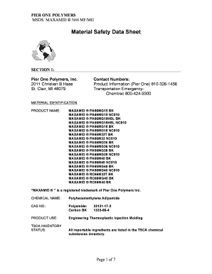 Fillable Online PIER ONE POLYMERS MSDS: MAXAMID N66 MF/MG Material ...