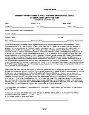 Fillable Online fumc-cs Program Area CONSENT TO PERFORM CRIMINAL ...