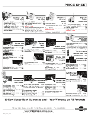 Fillable Online Price sheet - Microframe Corporation Fax Email Print ...
