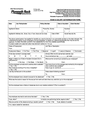 Fillable Online WAGE amp SALARY AUTHORIZATION FORM - Plymouth Rock Fax ...