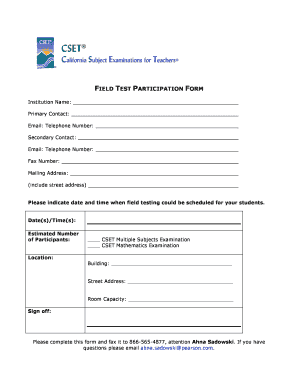 Fillable Online FIELD TEST PARTICIPATION FORM - bdocsbbnesincbbcomb Fax ...