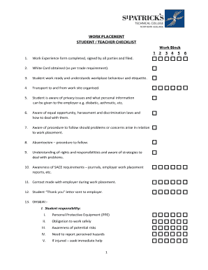 Fillable Online stpatstech sa edu Work Experience form completed signed ...