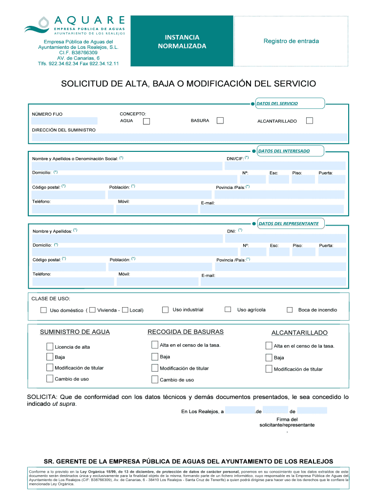 Completable En línea losrealejos Solicitud de alta, baja o modificaci n del servicio ...