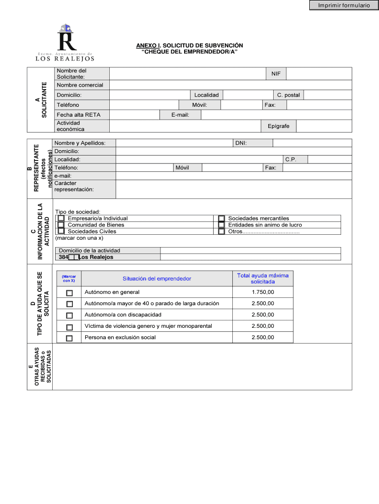 Completable En línea losrealejos Imprimir formulario ANEXO I Fax Email ...