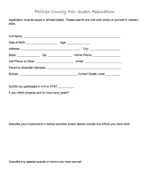 Fillable Online Phillips County Fair Queen Application Fax Email Print ...