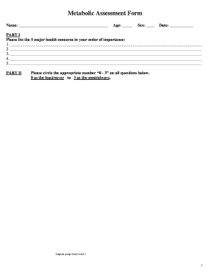 Fillable Online Metabolic Assessment Form - Green Lake Nutrition Fax ...