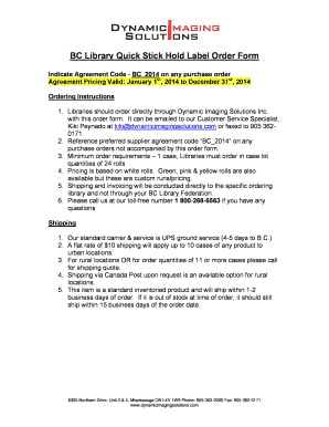 Fillable Online klf bc libraries BBCb Library Quick Stick Hold Label ...