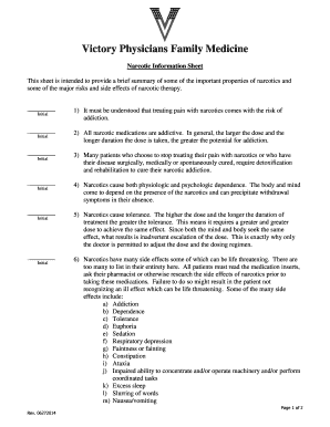 Fillable Online Narcotic Information Sheet - Victory Physicians Fax ...