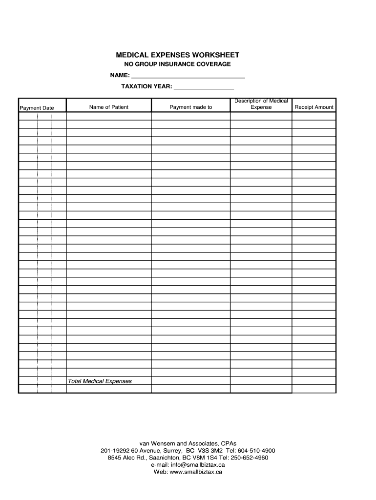 Fillable Online smallbiztax Total Medical Expenses MEDICAL EXPENSES ...