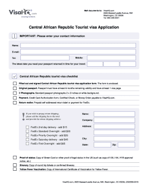 Fillable Online omalanga Central African Republic Tourist visa Application - bOMALANGAb Fax ...