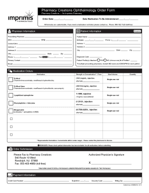Fillable Online Pharmacy Creations Ophthalmology Order Form Fax Email ...