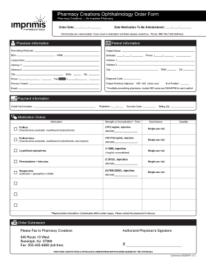 Fillable Online Pharmacy Creations Ophthalmology Order Form Pharmacy ...