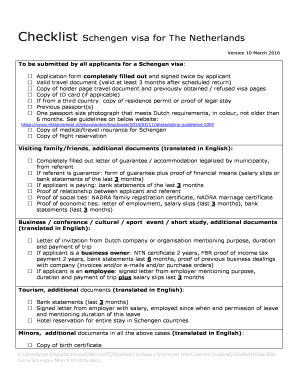 Fillable Online Schengen Visa Checklist - Netherlands Visa Information ...