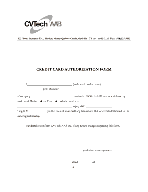 Fillable Online CREDIT CARD AUTHORIZATION FORM - bCVTechb-bAABb Fax ...