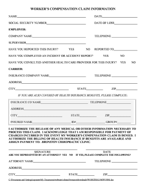 Fillable Online WORKER S COMPENSATION CLAIM INFORMATION Fax Email Print ...