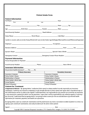 Fillable Online Patient Intake Form Patient Information - Egner ...