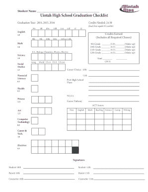 Fillable Online Student Name Uintah High School Graduation Checklist ...