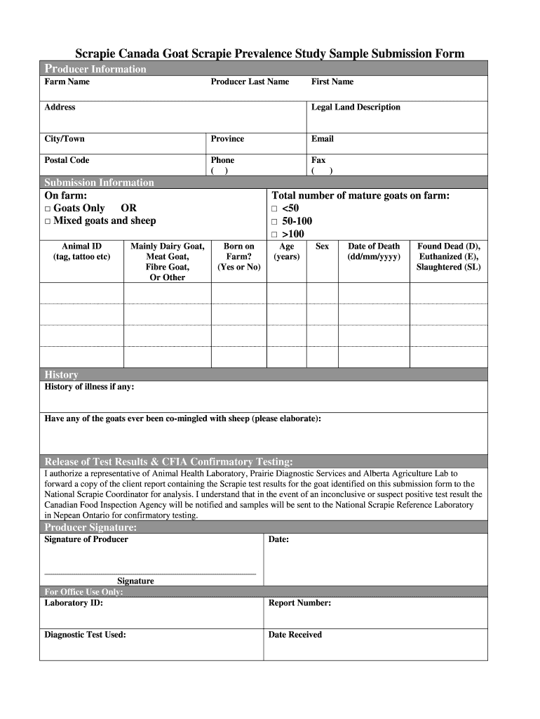 Fillable Online scrapiecanada Goat prevalence sample submission form ...